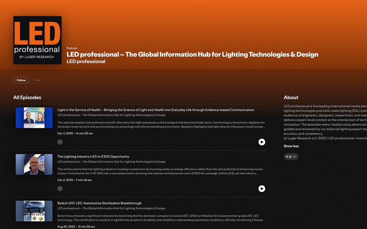 Podcasts — LED professional - LED Lighting Technology, Application Magazine
