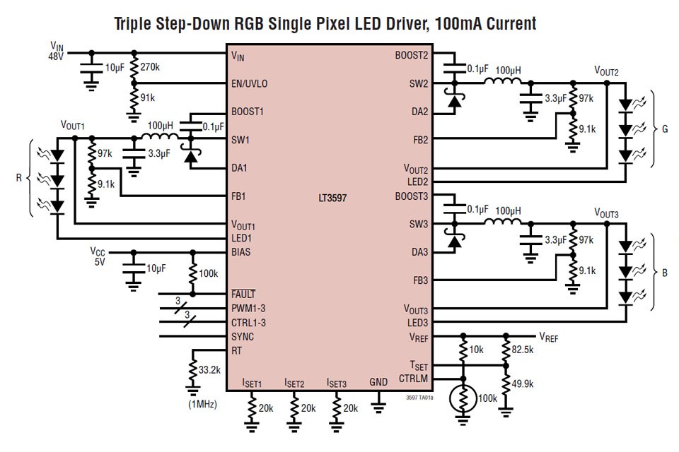 60V Step-Down LED Driver for Three Independent LED Strings of 100mA ...